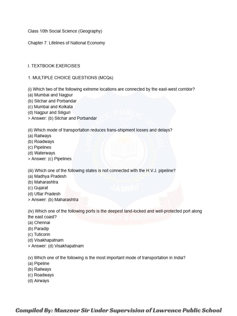 Class 10th Social Science (Geography) | PDF | Transport | Exports