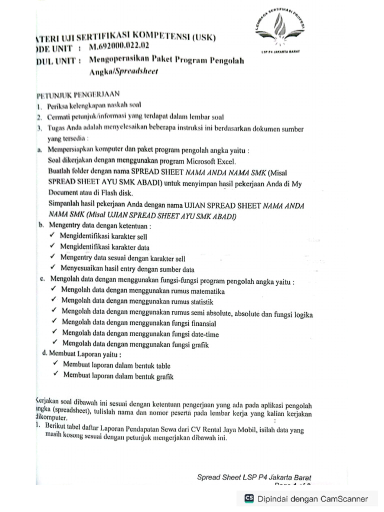 Soal Latihan Spreadsheet Usk | PDF