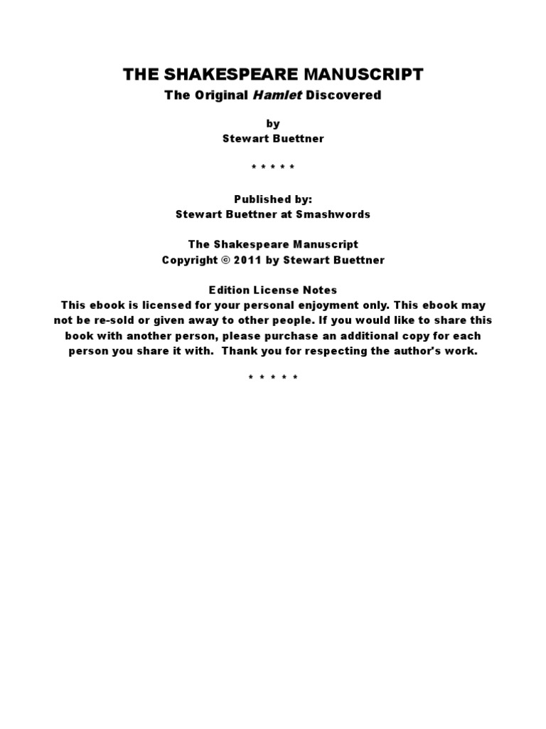 The Shakespeare Manuscript The Original Hamlet Discovered | PDF ...