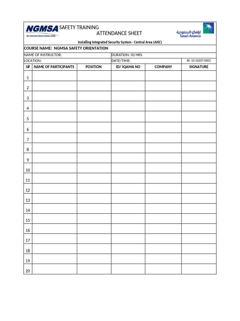 Safety Orientation Attendance Sheet - HEXAGON (1) | PDF | Design | Land Transport