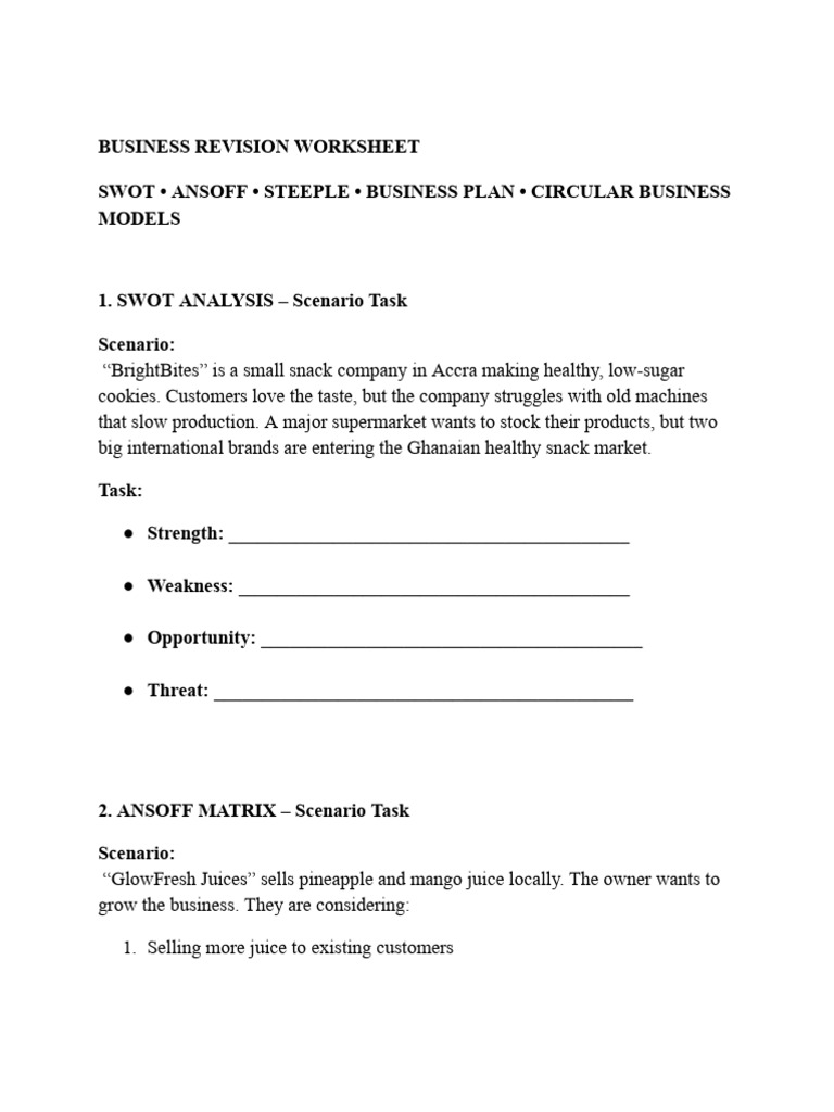 Business Revision Worksheet | PDF | Swot Analysis | Business
