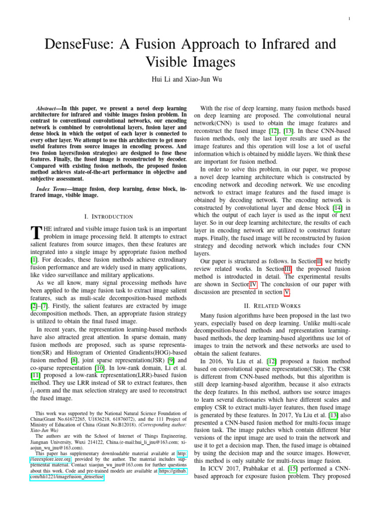 DenseFuse | PDF | Deep Learning | Multidimensional Signal Processing