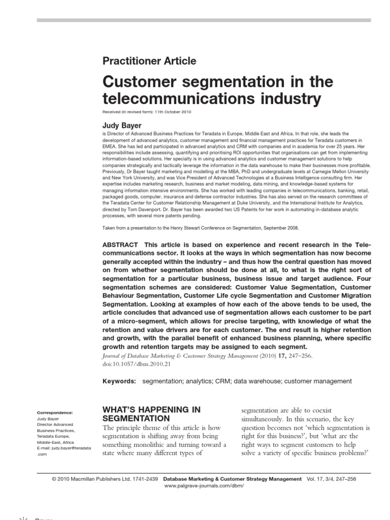 Customer Segmentation in Telecom | PDF
