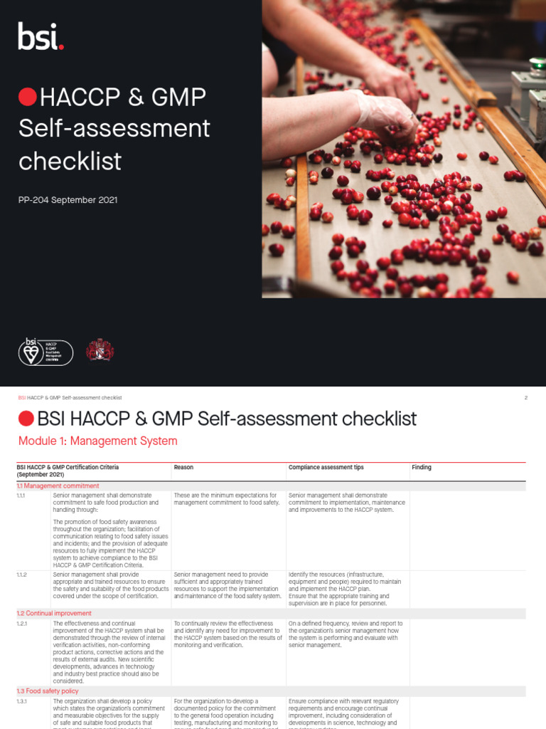 Au Haccp Gmp Self Assessment Checklist | PDF | Verification And ...