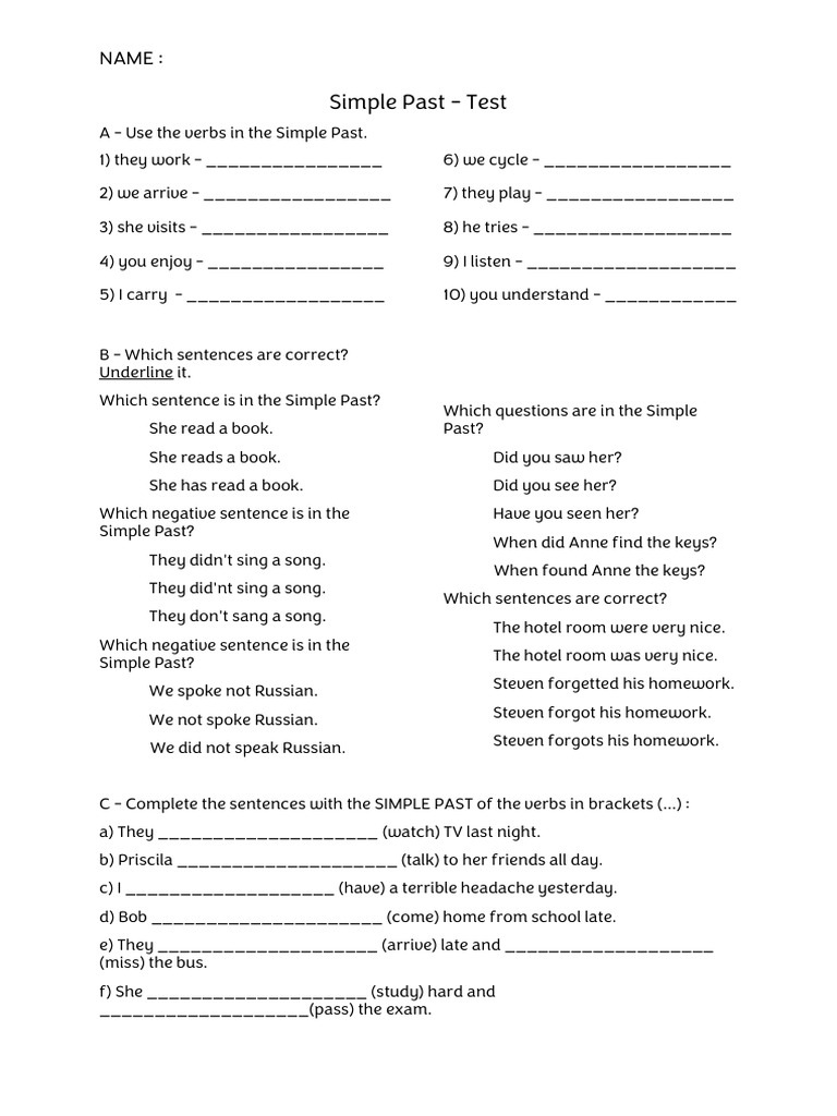 Simple Past Test for English Learners | PDF