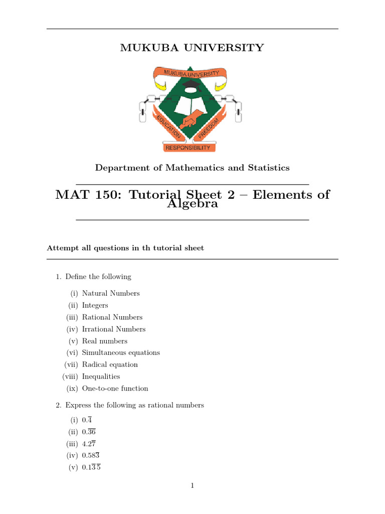 Mat - 150 - Updated Tutorial - Sheet - 2 | PDF | Square Root | Numbers