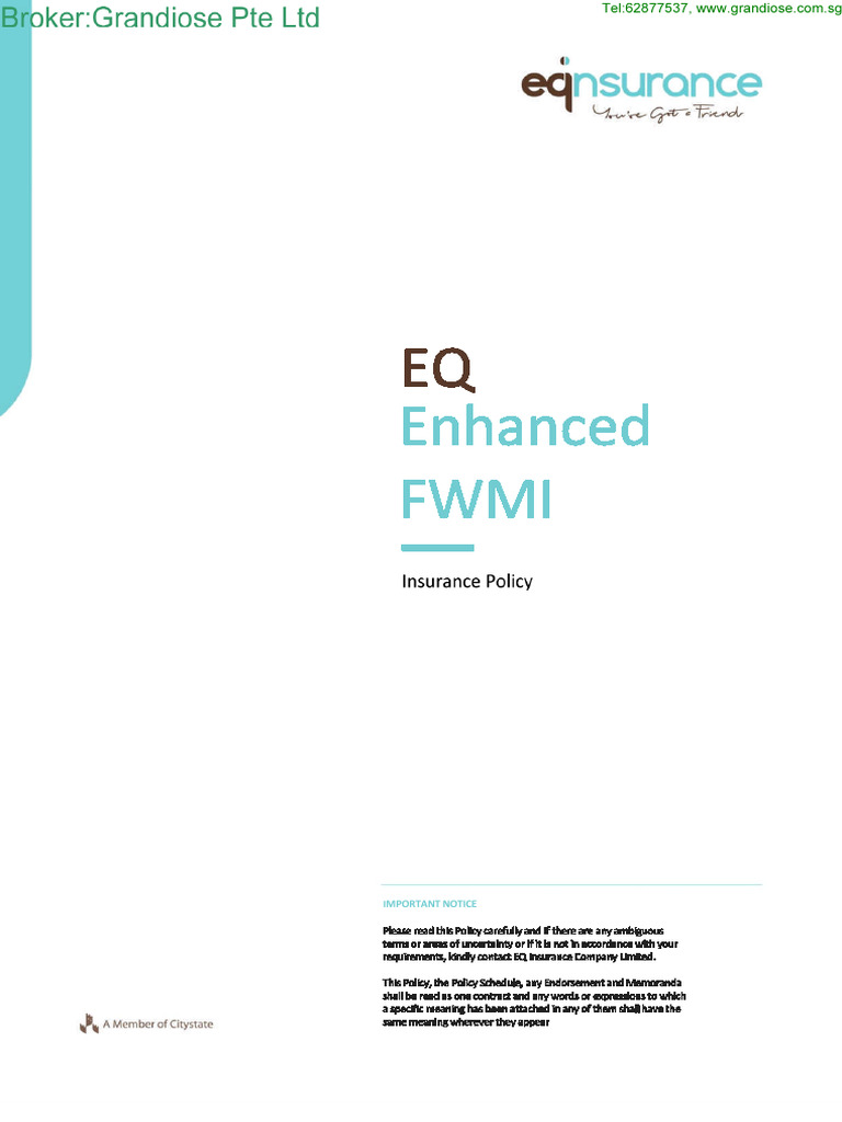 Confinement EQ Nanny Insurance Policy Wordings | PDF