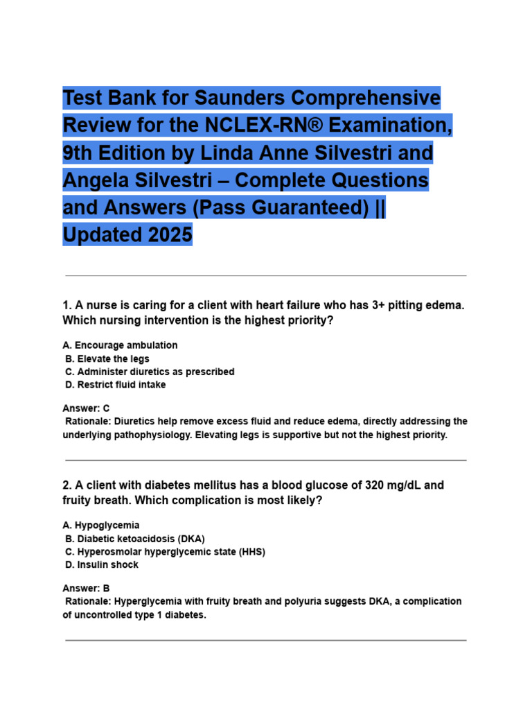 NCLEX-RN Test Bank: Saunders 9th Edition | PDF | Hyperglycemia ...