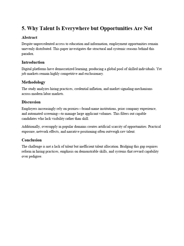 Why Talent is Everywhere but Opportunities Are Not | PDF