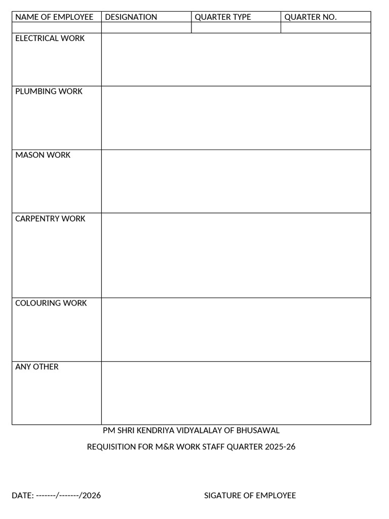 Quarter Maintianace Form | PDF