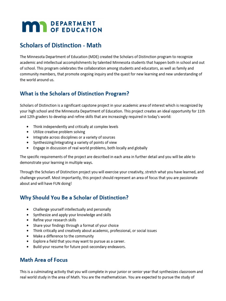 Minnesota Math Scholars Program Guide | PDF | Mathematics | Algebra