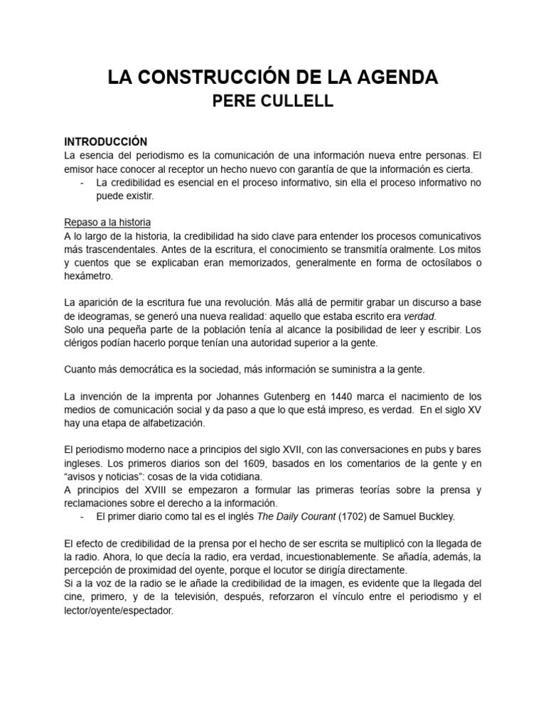 La construcción de la agenda - Pere Cullel (UOC) | PDF