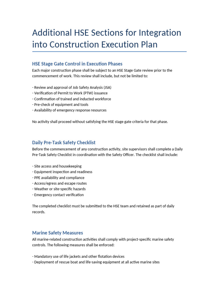 HSE Integration in Construction Plans | PDF | Emergency | Occupational ...