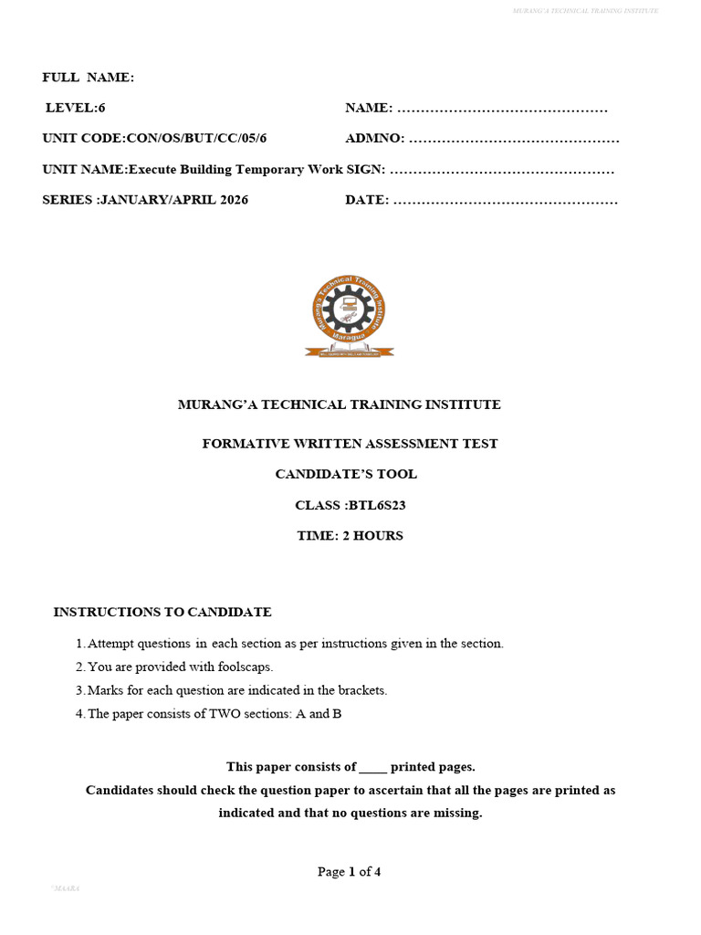 Building Temporary Work Assessment Guide | PDF | Trench