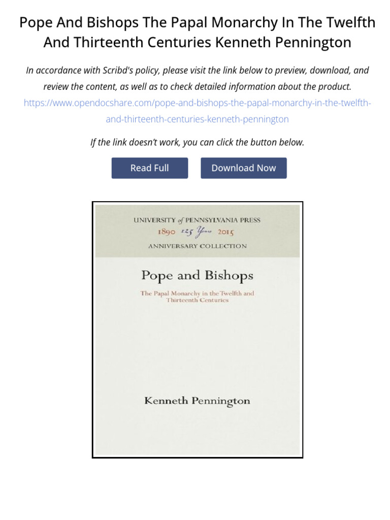 Pope And Bishops The Papal Monarchy In The Twelfth And Thirteenth ...