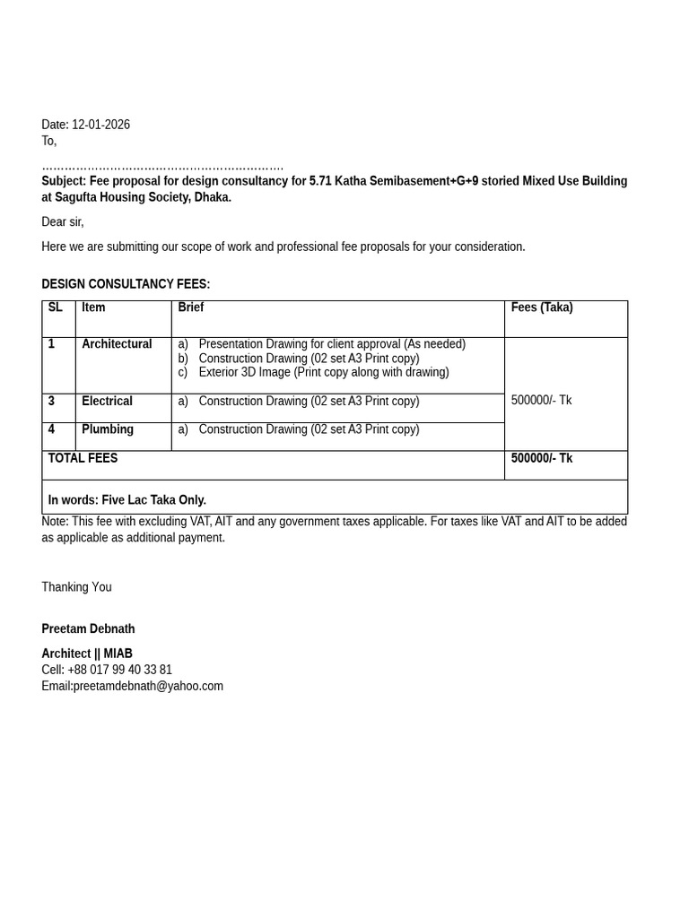 Sagufta - Fee Proposal For Design Consultancy 2 | PDF