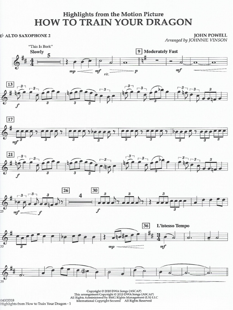 How To Train Your Dragon Alto Saxophone 2 | PDF