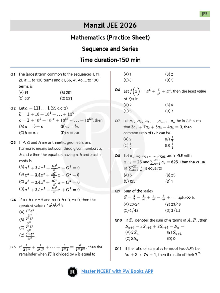 Sequence and Series_DPP.pdf | PDF | Arithmetic | Mathematical Objects