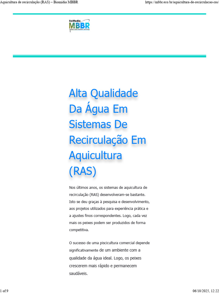 Qualidade da Água em Sistemas RAS | PDF | Nitrogênio | Aquicultura