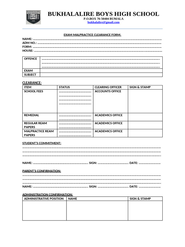 Exam Malpractice Clearance Form | PDF