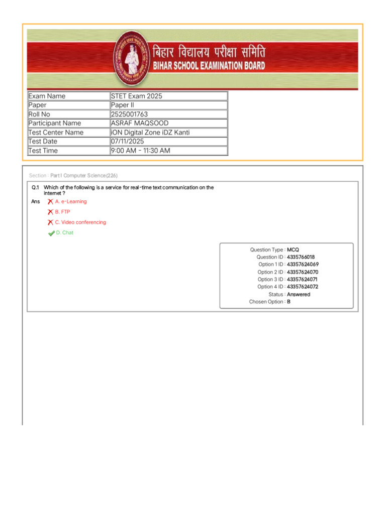 Bihar STET Answer Key | PDF | Computing | Computer Engineering