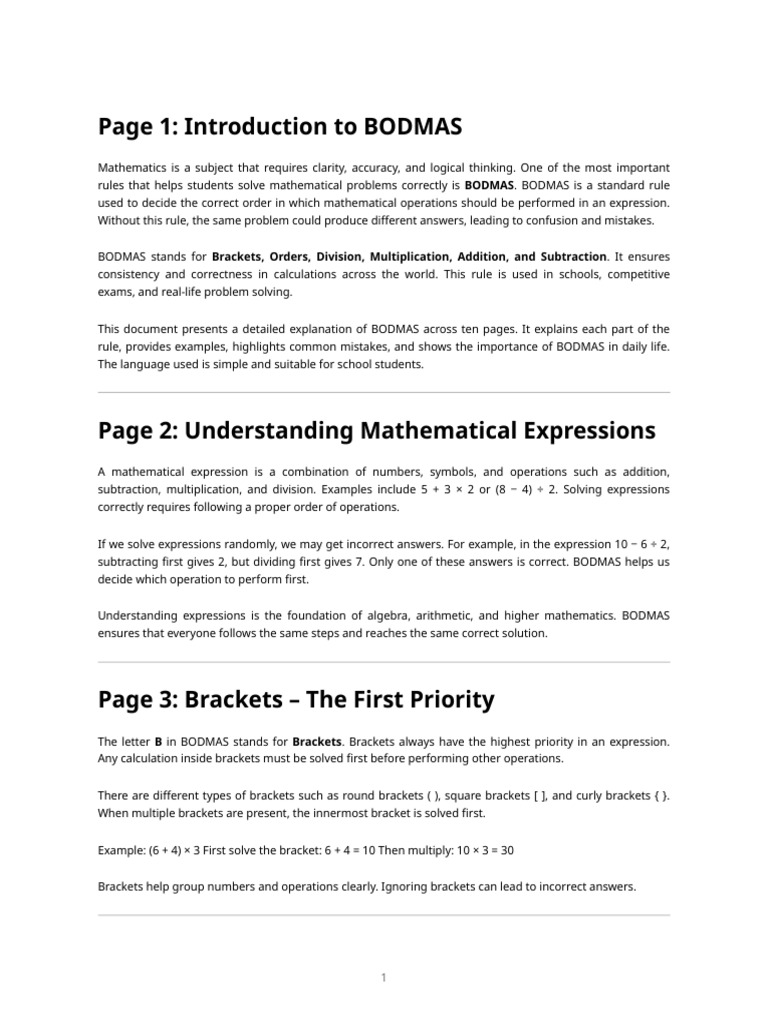 Bodmas | PDF | Mathematics | Multiplication