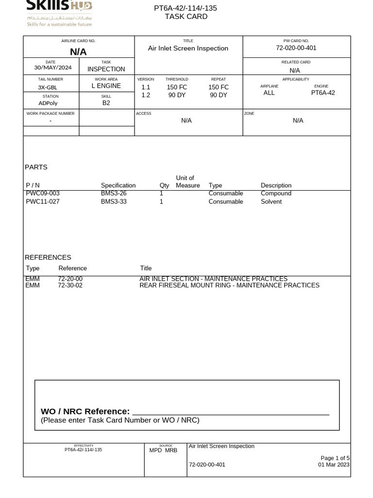 PT6A Air Inlet Screen Inspection Guide | PDF