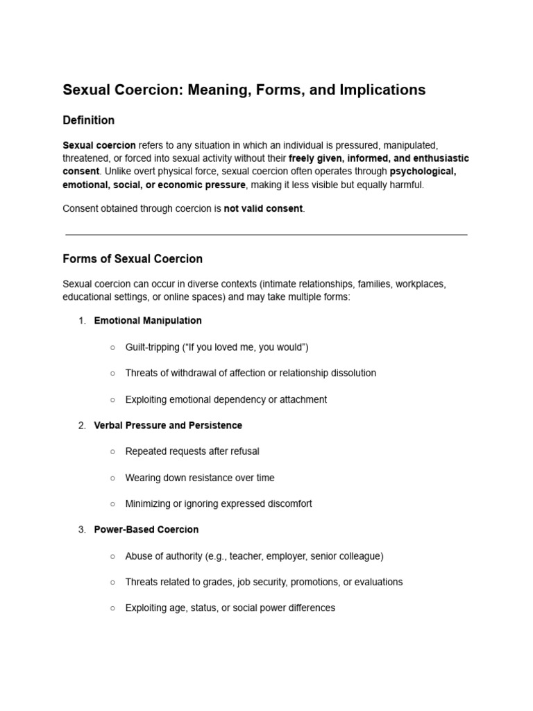 Understanding Sexual Coercion: Forms & Impact | PDF | Consent | Rape
