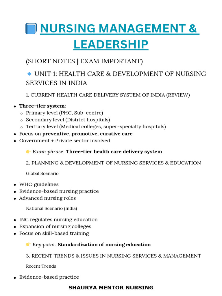 Nursing Management Quick Revision_watermark | PDF | Nursing | Mentorship