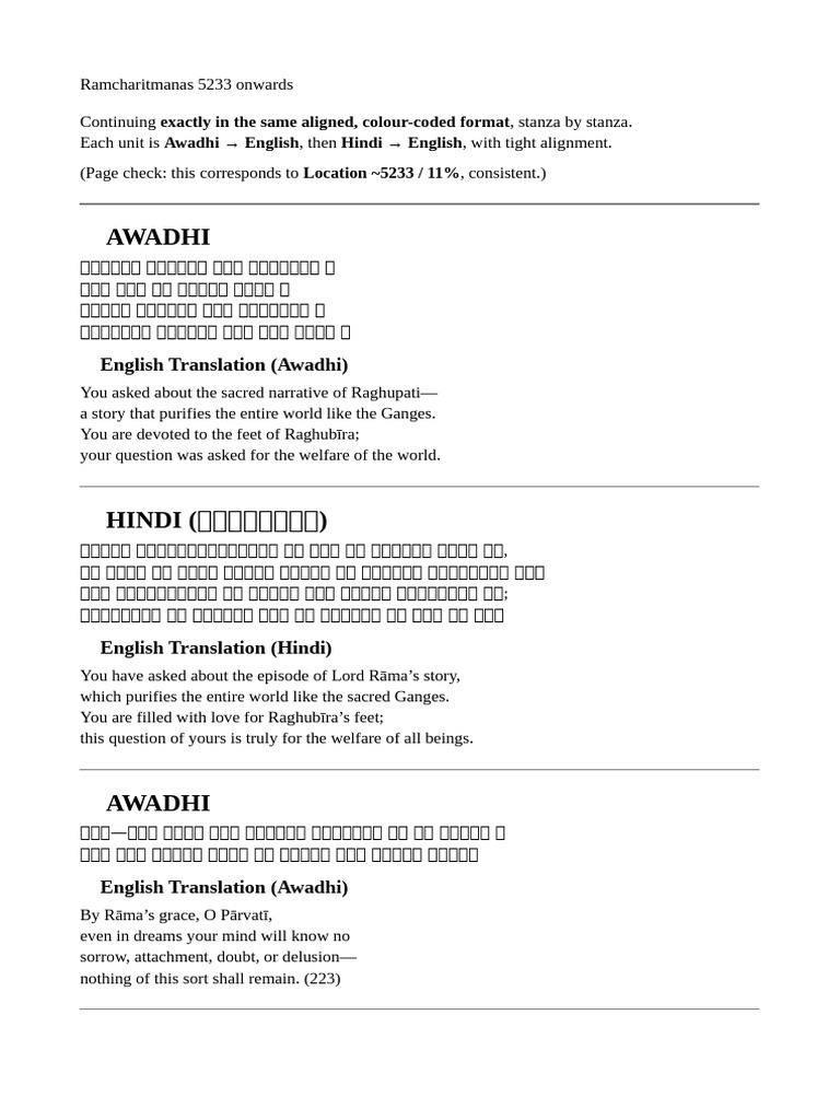 Ramcharitmanas: Awadhi to English Translations | PDF