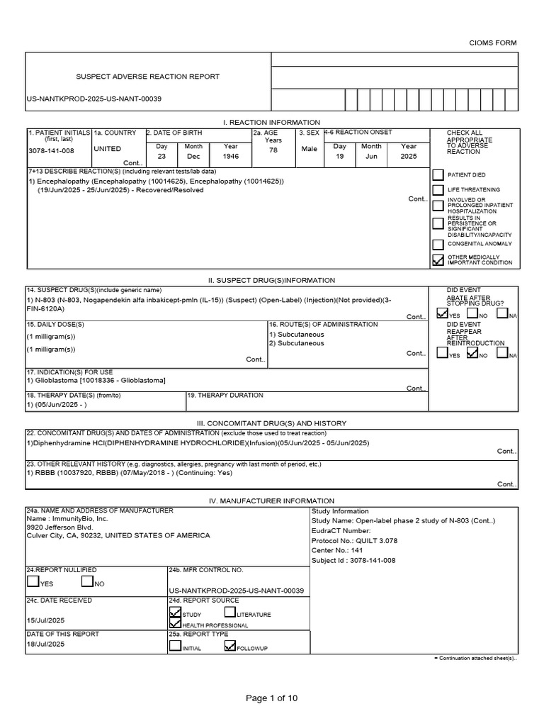 26.5 2025-US-NANT-00039 Follow-up 1 CIOMS Encephalopathy 18 Jul 2025 ...