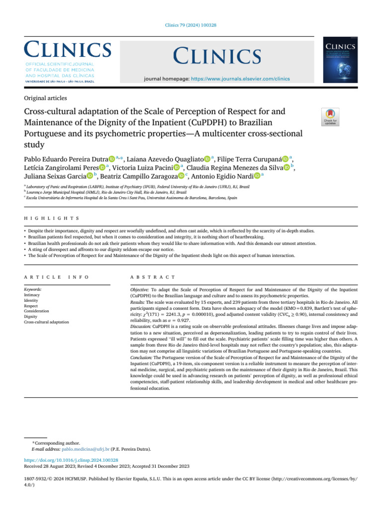 Cross-cultural adaptation of the Scale of Perception | PDF | Patient ...