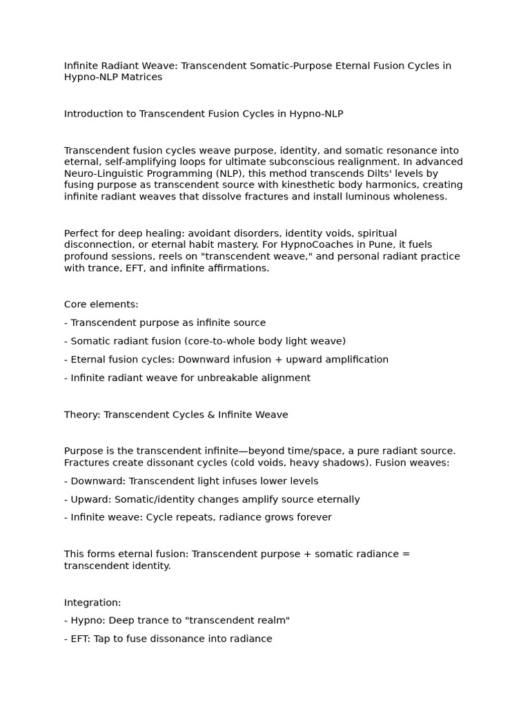 Infinite Radiant Weave Transcendent Somatic-Purpose Eternal Fusion ...