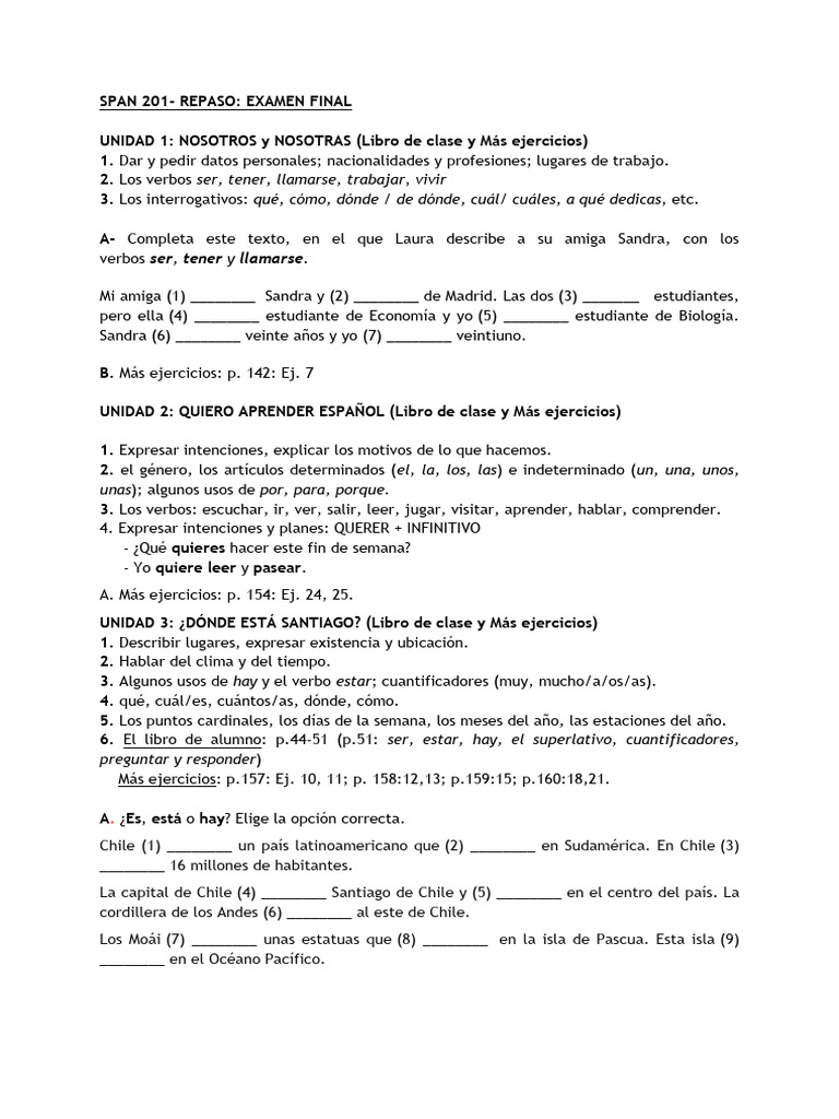 Repaso para el Examen Final SPAN 201 | PDF | Chile | Lingüística