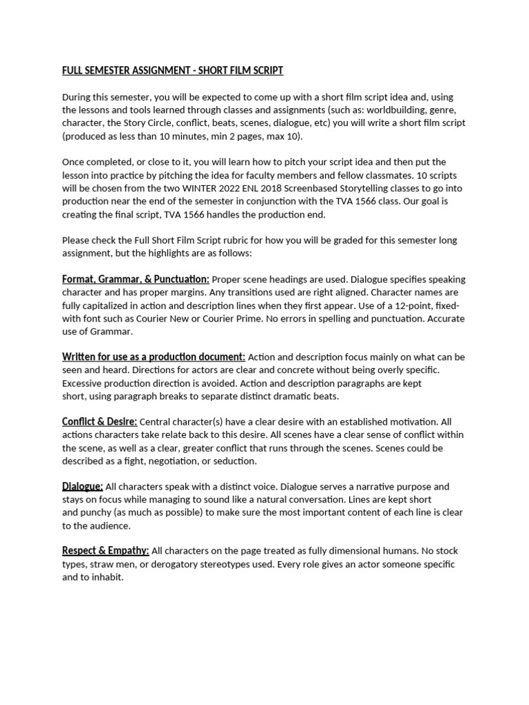 Short Film Script Assignment Guide | PDF | Screenplay | Human Communication