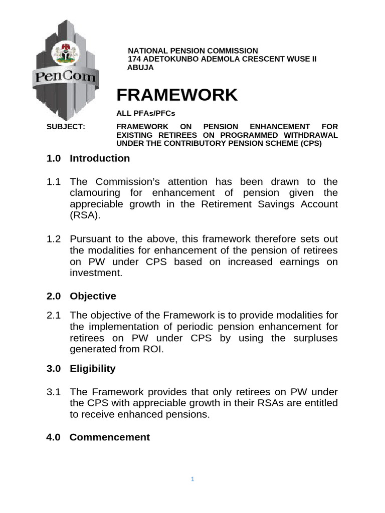 Appendix I Framework on Enhanced Pension | PDF | Pension | Retirement