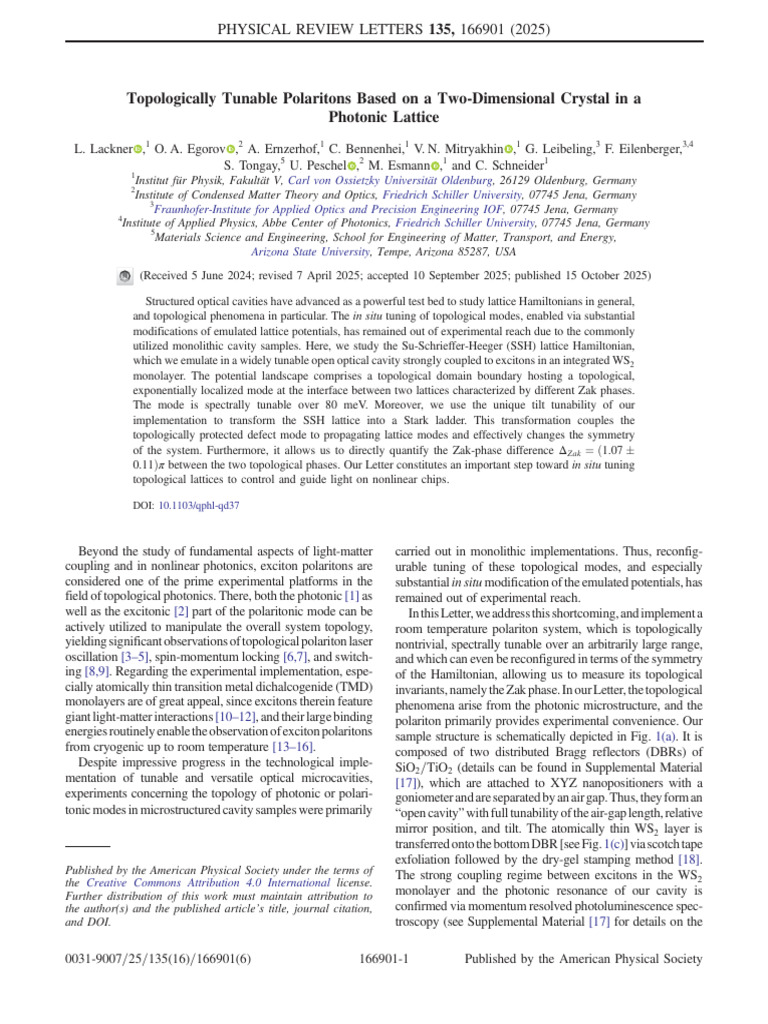 Tunable Topological Polaritons in 2D Crystal | PDF | Crystal Structure ...