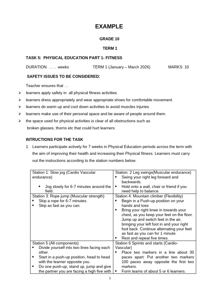 Grade 10 PE Fitness Task Overview | PDF | Foot | Physical Fitness