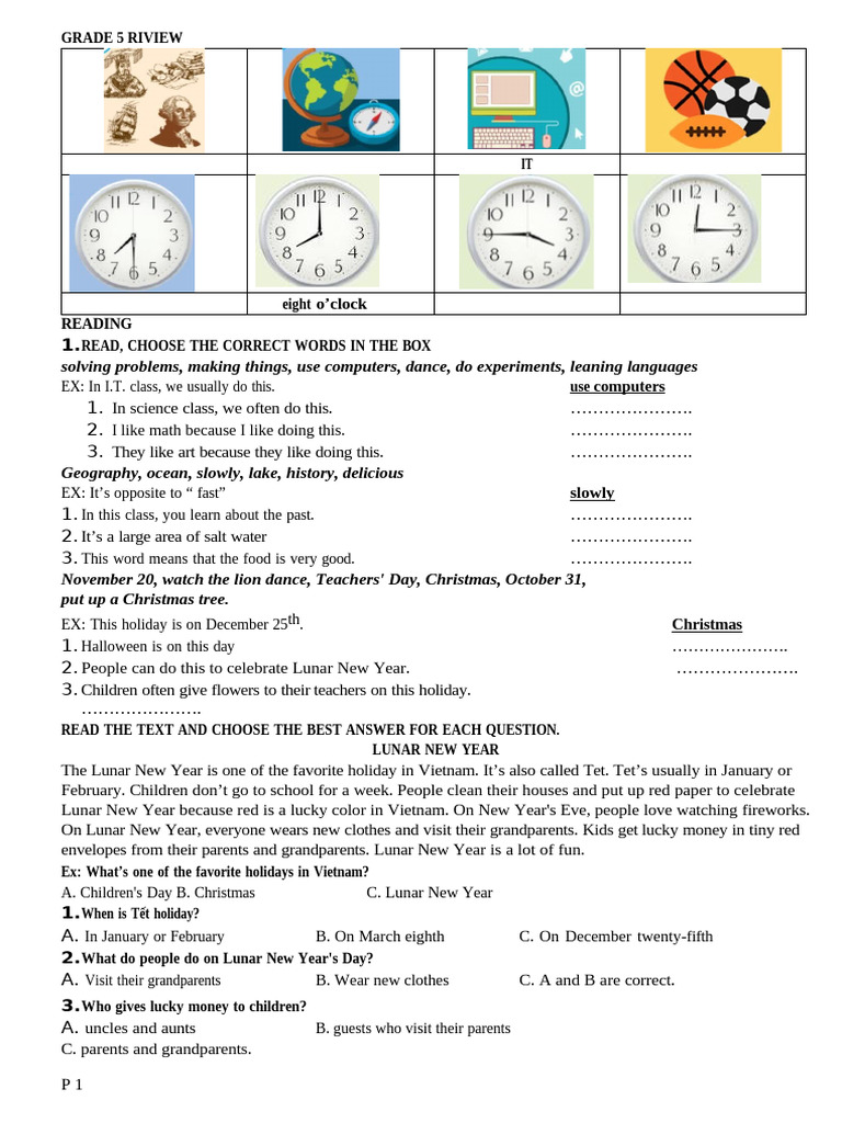 Grade 5 I.T. and Holiday Review | PDF | Observances