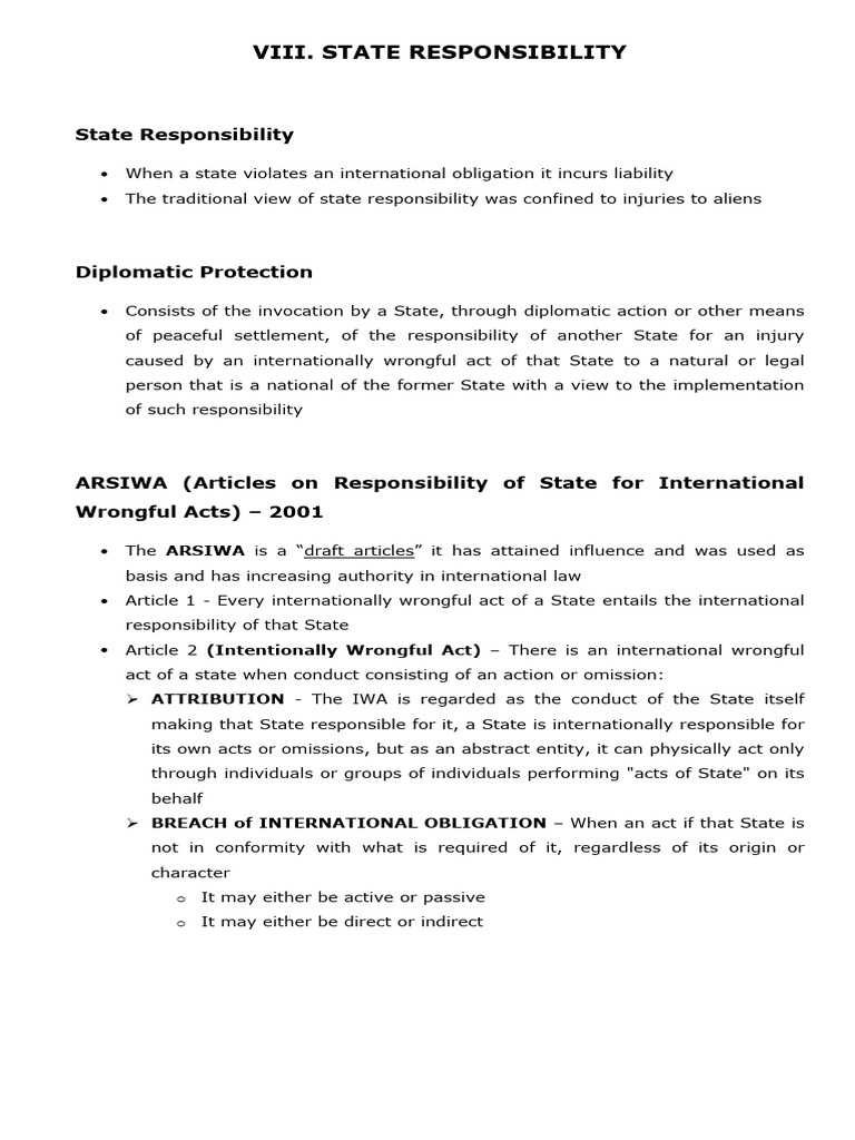 Viii. State Responsibility | PDF | Public Law | Common Law