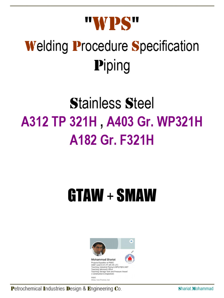 Wps _ Piping _butt Weld Joint_a312 Tp 321h_gtaw+Smaw | PDF | Welding ...