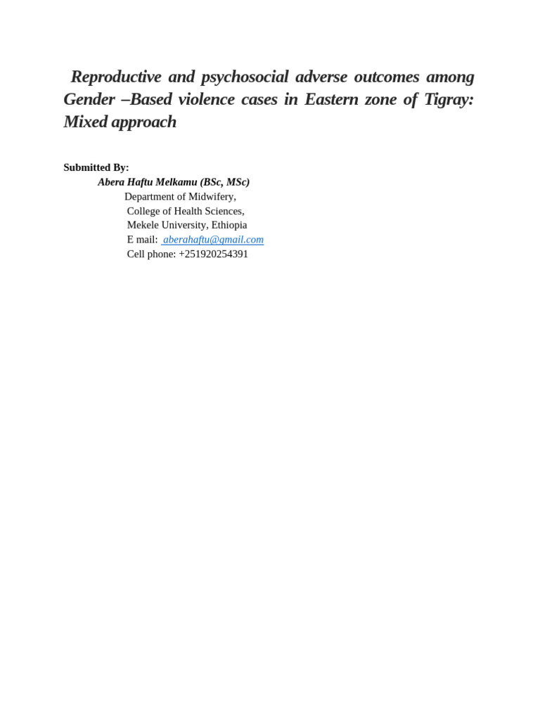 GBV Impact on Reproductive Health in Tigray | PDF | Violence