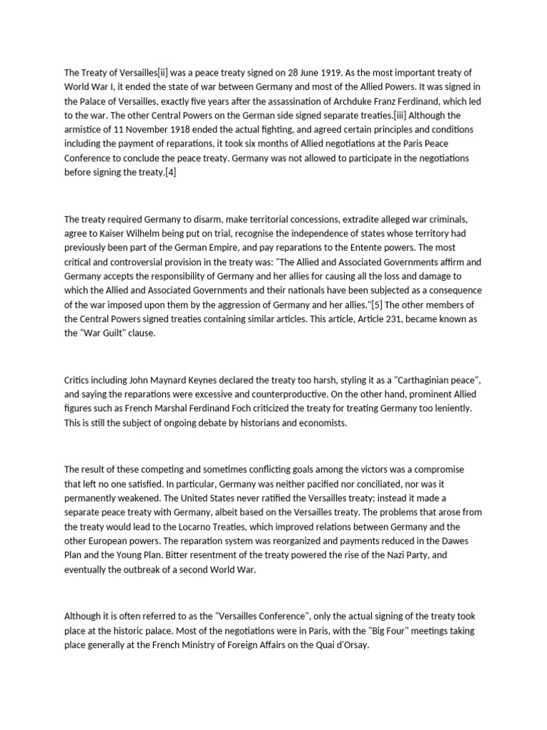 Treaty of Versailles Overview and Impact | PDF | Treaty Of Versailles ...