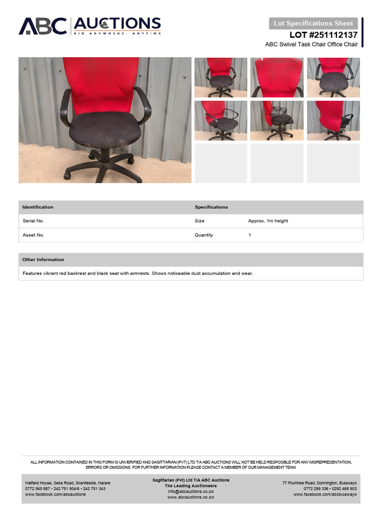 ABC Swivel Task Chair Specifications | PDF