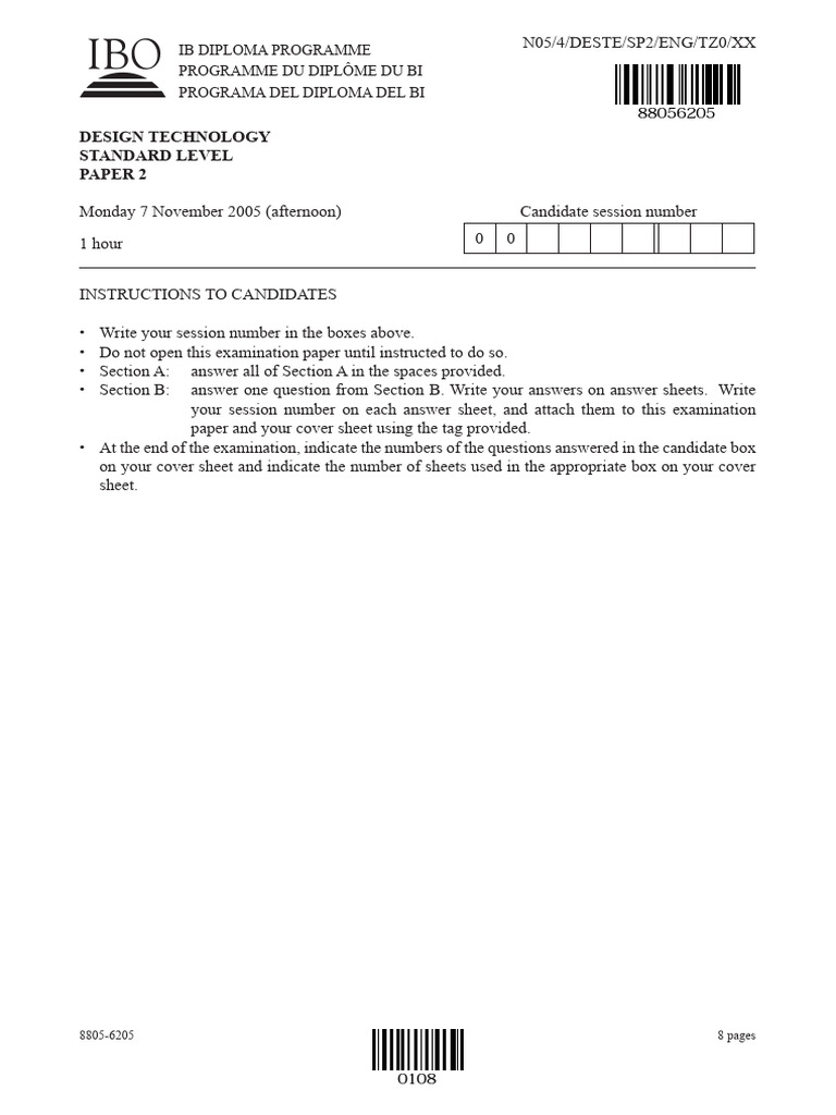 IB Design Technology Exam Paper 2005 | PDF | Trailer (Vehicle) | Extrusion