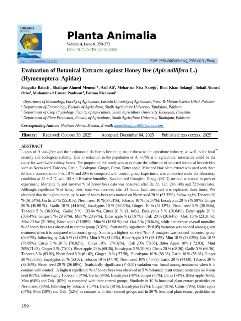 Planta Animalia 04 (6) 2025. 259-272-286 | PDF | Pollination | Honey