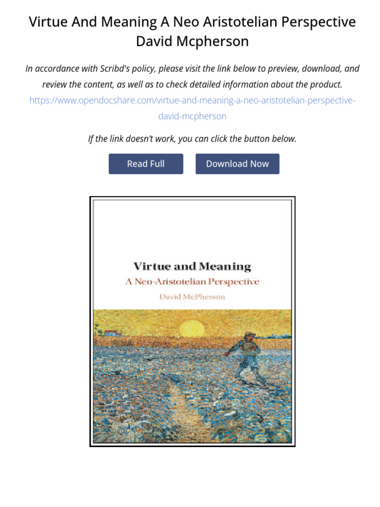 Virtue and Meaning A Neo Aristotelian Perspective David Mcpherson | PDF