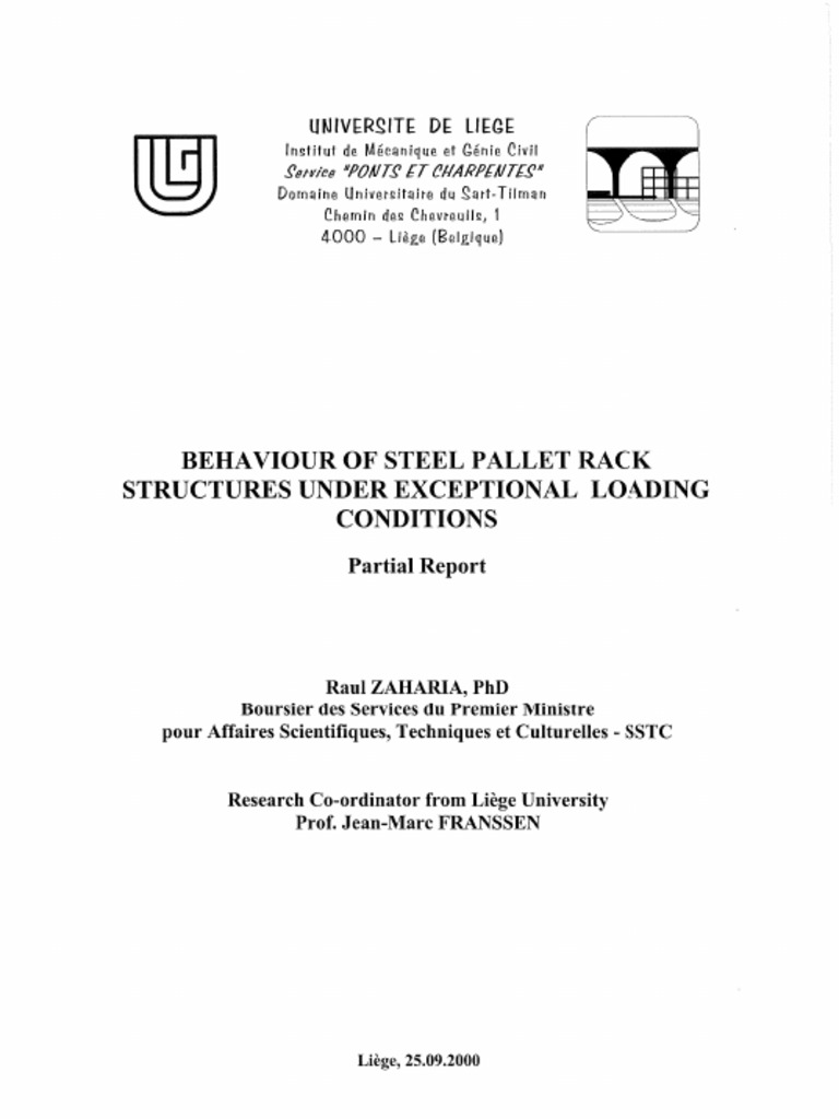 2000 Behaviour of Steel Pallet Rack Structure Under Exceptional Loading ...