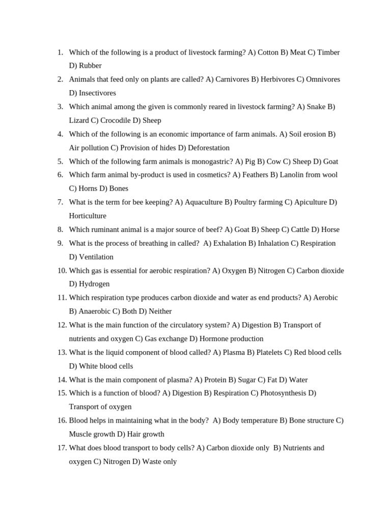 Livestock Farming Exam Questions | PDF | Digestion | Ruminant