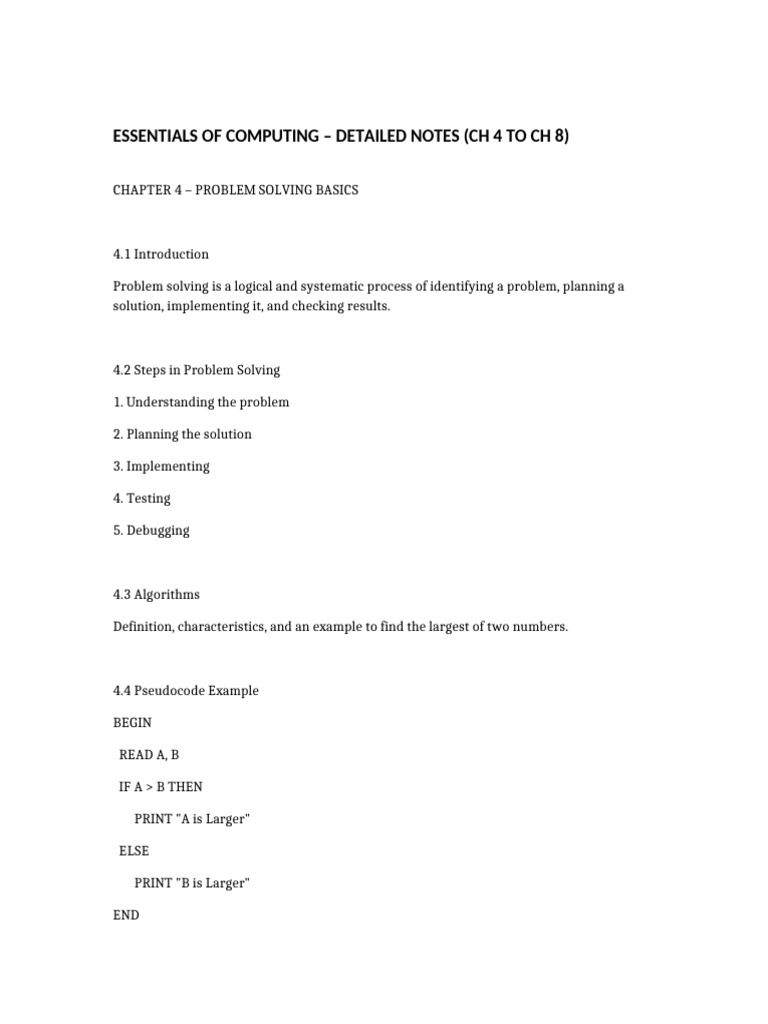 Essentials of Computing Detailed Notes | PDF